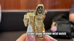 Luxury Gold Snake Shape Women Wrist Watch Full Crystal Diamond Inlaid Bracelet Watch For Ladies Part