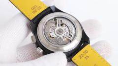 Black Sport Chronograph Men Watch Red Accent Nylon Strap Mechanical Wrist Watch