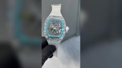 Transparent Skeleton Mechanical Watch, Clear Crystal Case White Rubber Band Sport Luxury Wristwatch