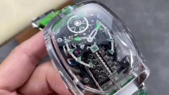 Transparent Case Skeleton Mechanical Watch, Green Rubber Strap Luxury Men Wristwatch Wholesale