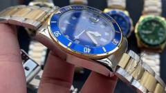 Two‑Tone Gold Steel Diver Watch Blue Dial Rotating Bezel 500M Waterproof Automatic Wrist Watch