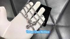 Vintage Cross Pendant Necklace for Men, Antique Silver Gothic Chain Necklace