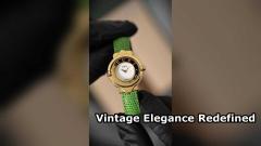 Vintage Gold Tone Ladies Watch With Red Textured Leather Strap