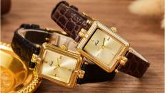 Vintage Mini Square Gold Dial Leather Ladies Business Watch Display