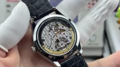 White Tiger Enamel Dial Tourbillon Watch Steel Case Black Crocodile Leather Strap