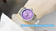 Wholesale Women's Crystal Bezel Purple Dial Stainless Steel Fashion Watch | Custom OEM Bulk