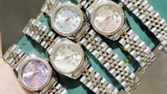 Wholesale Women's Diamond Bezel Purple Dial Date Watch Two-Tone Gold Silver | OEM