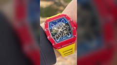Men's Tonneau Skeleton Sport Watch, Red Case Yellow Rubber Strap Automatic Wristwatch