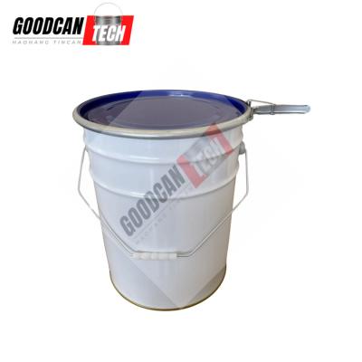 China Metal Cover White Empty Paint Tin Cans 18liter 0.38MM Body Thickness With Lock Ring for sale
