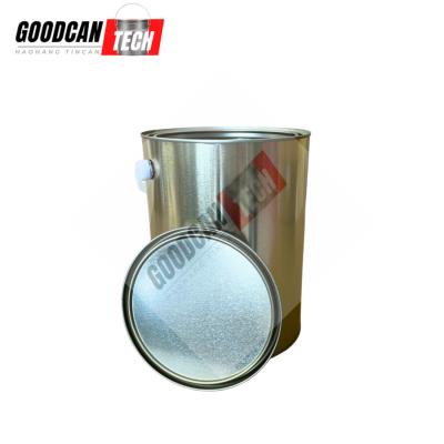 China Gold Round Empty Paint Cans 1gallon 4L 0.28mm Thickness With Plastic Handle OEM Printing for sale