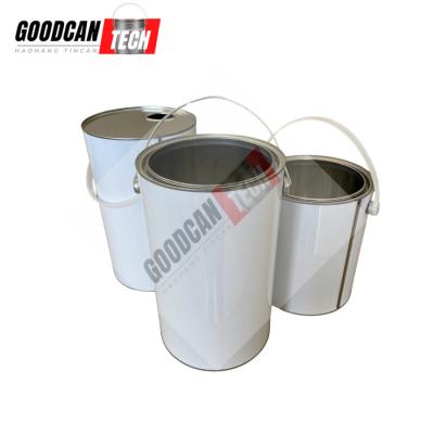 China White Coated 6liter Empty Round Tins With Plastic Handle Top Sealed 42mm Plastic Cap for sale