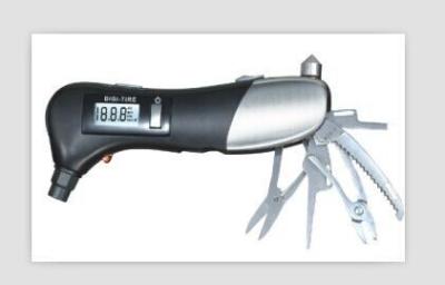 China Multifunction Car Tire Gauge 9 in 1 Electric Torch And Hammer Tire pressure tool for sale