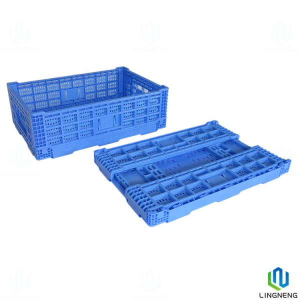 Quality Supermarket Collapsible Hard Plastic Storage Crates 34L Foldable Vegetable Crates With Holes for sale