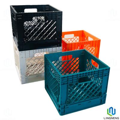 China 16 Quart Collapsible Milk Crate Stackable Foldable Plastic Crates For Vinyl Record And  Milk for sale