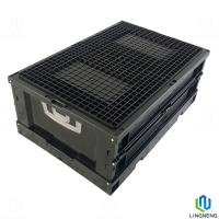 China 46L Blue Folding Crate Box Plastic Storage Stackable Bins Without Lid for sale