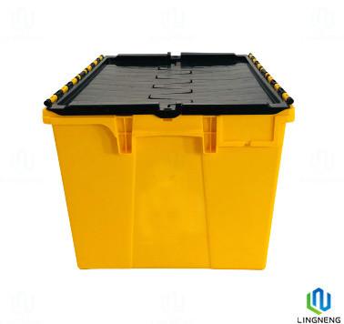 China Durable Plastic Logistic Box 600*400*320mm Plastic Storage Box With Hinged Lid for sale