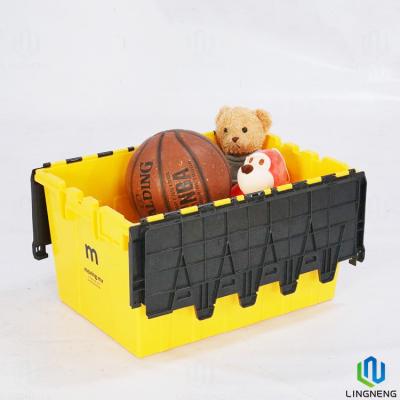 China Durable Plastic Logistic Box 600*400*320mm Plastic Storage Box With Hinged Lid for sale