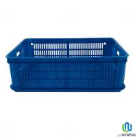 China Vented Plastic Fruit And Vegetable Crates , Blue Stackable Vegetable Crates for sale