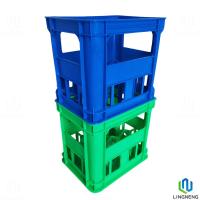 China Stackable Plastic Milk Bottle Crates , Rectangle Beer Bottle Plastic Crates With Handle for sale
