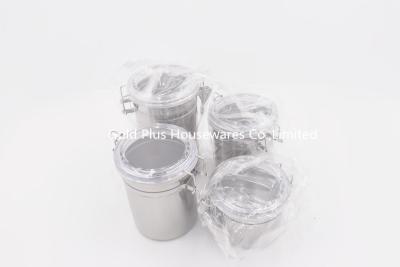 China 4pcs 304SS Round Tea Tin Can Food Storage Canister With Plastic Lid for sale