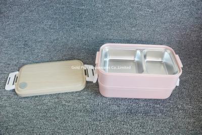 Cina 201 stile di legno Bento Lunch Box With 2 del compartimento di plastica di acciaio inossidabile in vendita