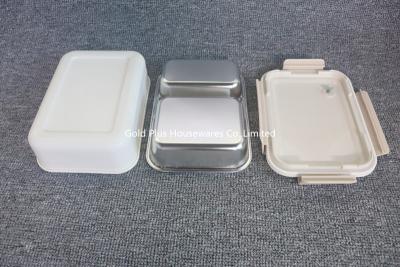 China 3 Compartments 201 Stainless Steel Airtight Bento Box With Wood Like Grain Lid for sale