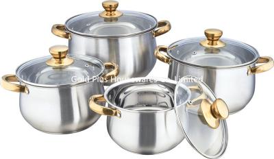 China 8Pcs Set 410 Stainless Steel Stock Pot Nonstick Golden Color for sale
