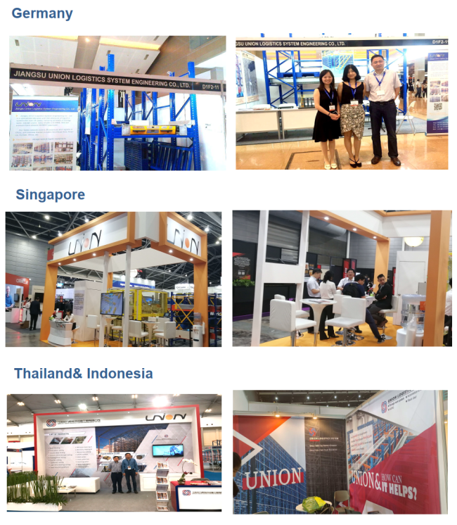Company exhibition booth showcasing cantilever racks
