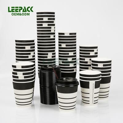 Cina la tazza di carta eliminabile della parete dell'ondulazione 12oz per la bevanda calda, pe HA RICOPERTO LA TAZZA DI CARTA del CAFFÈ DI COPERCHI in vendita