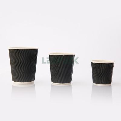 Cina tazza di carta monouso per caffè a parete ondulata per bevanda calda Tazza di carta patinata in PE con coperchi 8oz 10oz 12oz 16oz può essere personalizzato in vendita