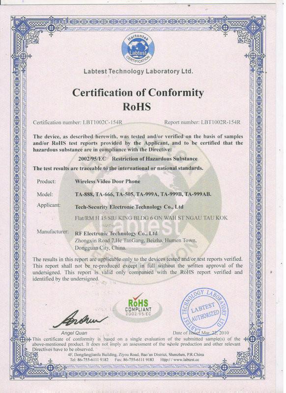 RoHS - TA-RF Security Electronic Technology Co.,Ltd