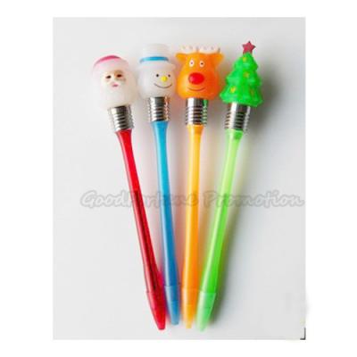 Hot Sale Promotional printed logo led light christmas tree deer snowman ballpoint pen gift