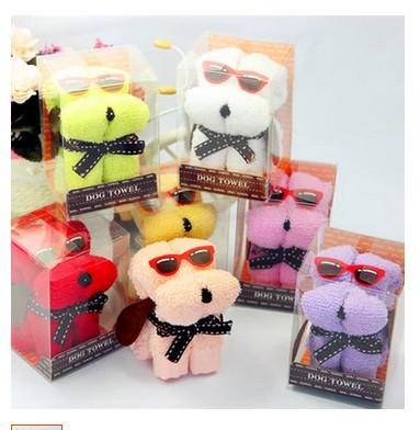 China New creative promotion gift product wedding gift dog shape towel for sale