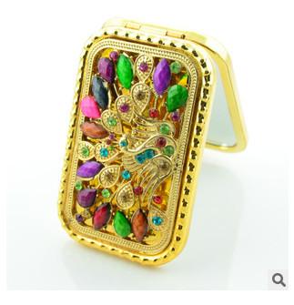 China New creative promotion gift customed diamond logo peacock luxury pocket makeup mirror for sale