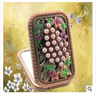 New creative promotion gift customed logo diamond peacock luxury pocket makeup mirror