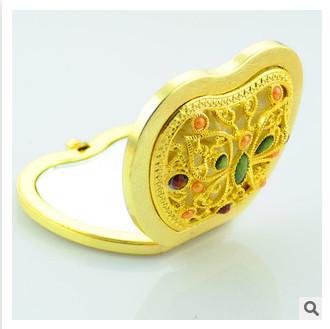 New creative promotion gift customed diamond logo gold apple luxury pocket makeup mirror