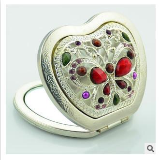China New creative promotion gift customed diamond logo bronze apple luxury pocket makeup mirror for sale