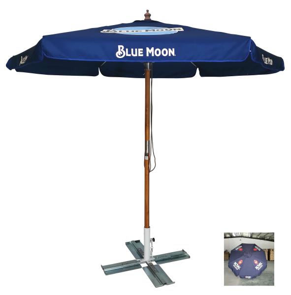 Quality Outdoor Sunshade 2.5M Navy Blue Wooden Umbrella with Straight Wood Frame and Custom Logo for sale