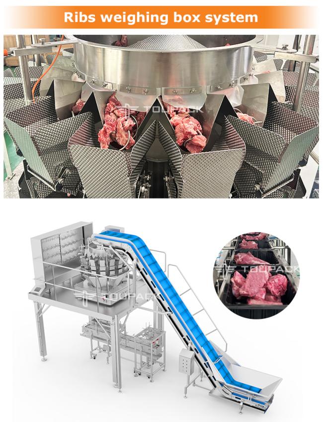 Close-up of meat packaging machine components