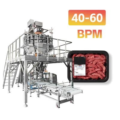 China Labor-Saving Meat Portioning and Tray Filling Solution 60 BPM Screw Weigher System for Marinated Poultry and Beef for sale