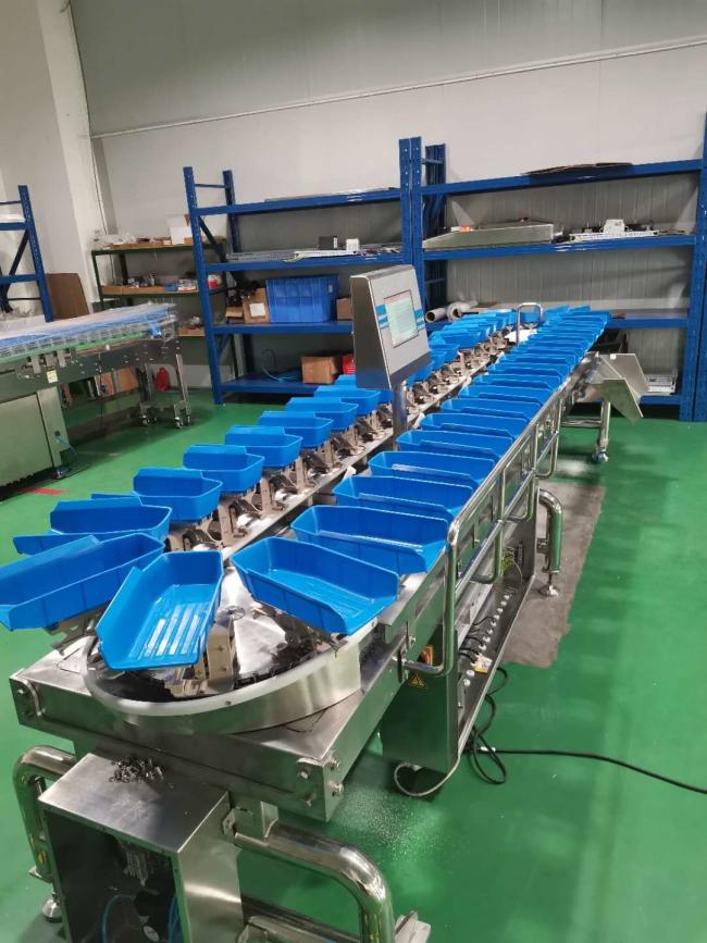 Multihead weight sorting machine side view