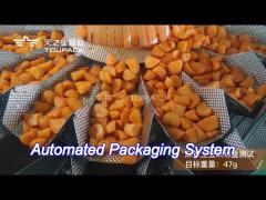 Spicy Potato Cubes Weighing Packing Machine Full Automatic 14 Head Hopper Multihead Weigher