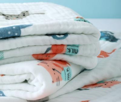 China Vivid Pattern Reactive Printed Gauze Fabric 210gsm Thermostatic Swaddle Wrap For Newborn for sale