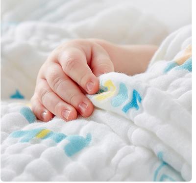 China Vivid Pattern Reactive Printed Gauze Fabric 210gsm Thermostatic Swaddle Wrap For Newborn for sale