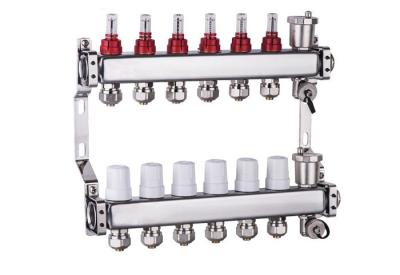 China Art 700 N+1G Square main tube silver color SS 304 Radiant Unipipe Underfloor Heating Manifold For Individual heating use for sale