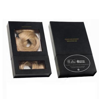 Cina Scatola d'imballaggio finestra di carta nera opaca su ordine del regalo due della chiara per il pacchetto di estensione dei capelli in vendita