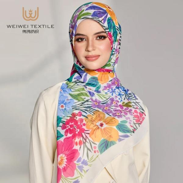 Quality Wholesalers Flower Malaysia Custom Soft Digital Printed Voile square 115*115cm Islamic Muslim Hijab Cotton Voile Scarf for Woman for sale