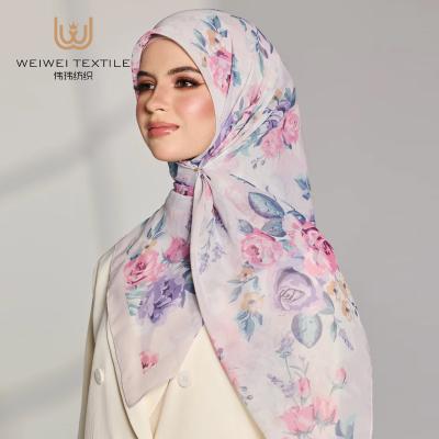 China Cotton Voile Floral Design Hijab for Muslim Women Square Party Headscarf Tudung Bawal Spring Season Traditional Scarves Shawls for sale