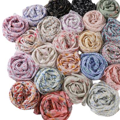 China Hot Selling Lightweight Women Breathable Summer Premium Pearl Chiffon Square Plain Color Floral Printed Scarf Hijab for sale