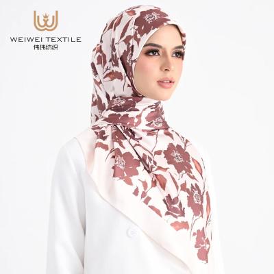 China Custom Luxury Shimmer Ladies square Smooth Pashmina Scarf Warm Flower Print Fashion Fringes Muslim Women Satin Silk Hijab for sale